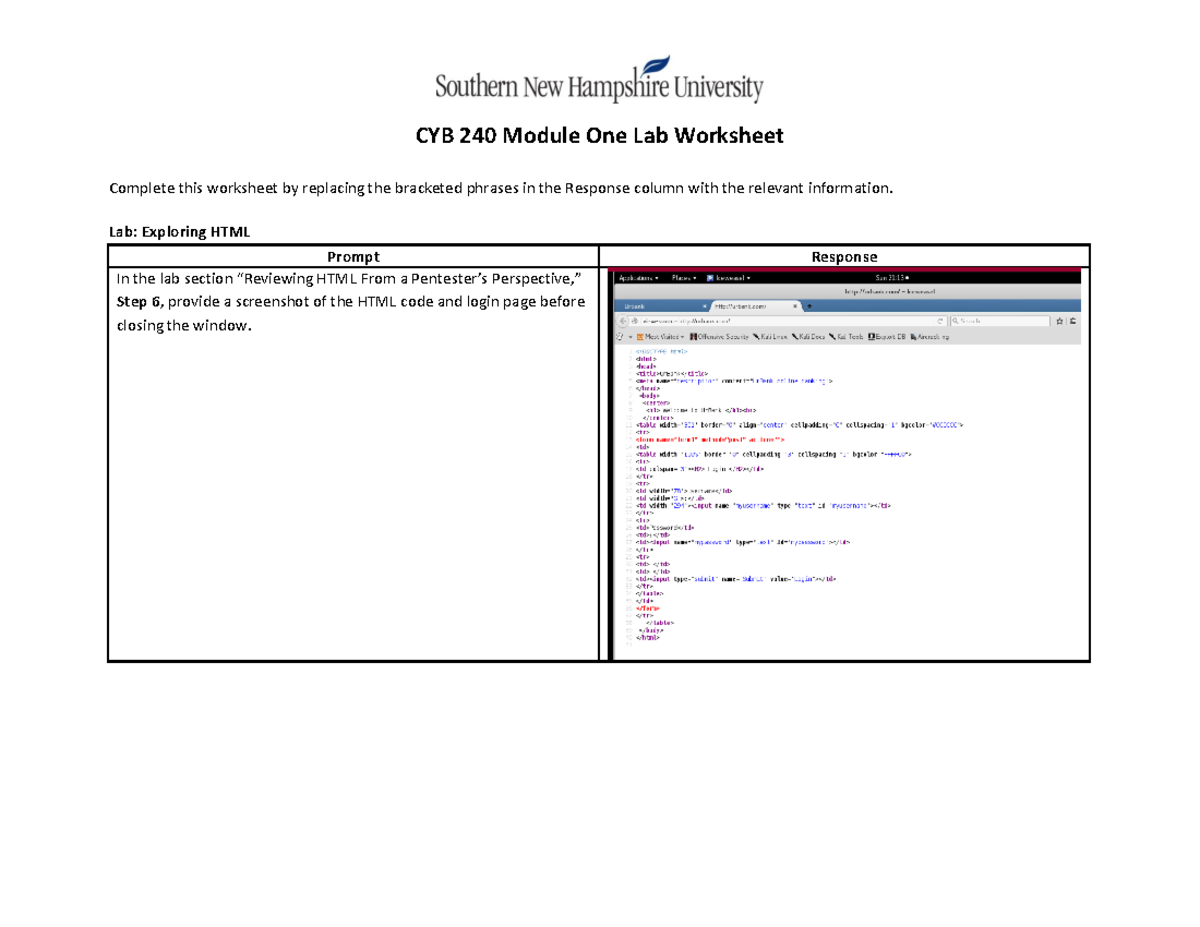 CYB 240 Module One Lab: Exploring HTML from a Pentester’s POV - Studocu