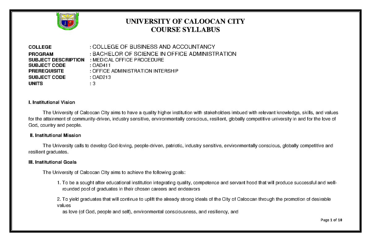 OAD Medical Office Procedures Course Syllabus: Overview & Key Insights ...