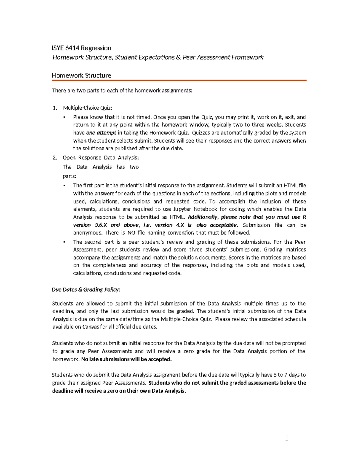 ISYE 6414 Regression Homework Structure & Peer Assessment Guide - Studocu