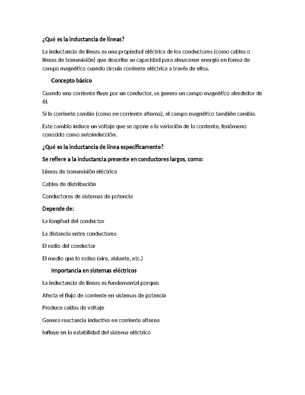 Inductancia de Líneas: Conceptos y Aplicaciones Esenciales - Studocu