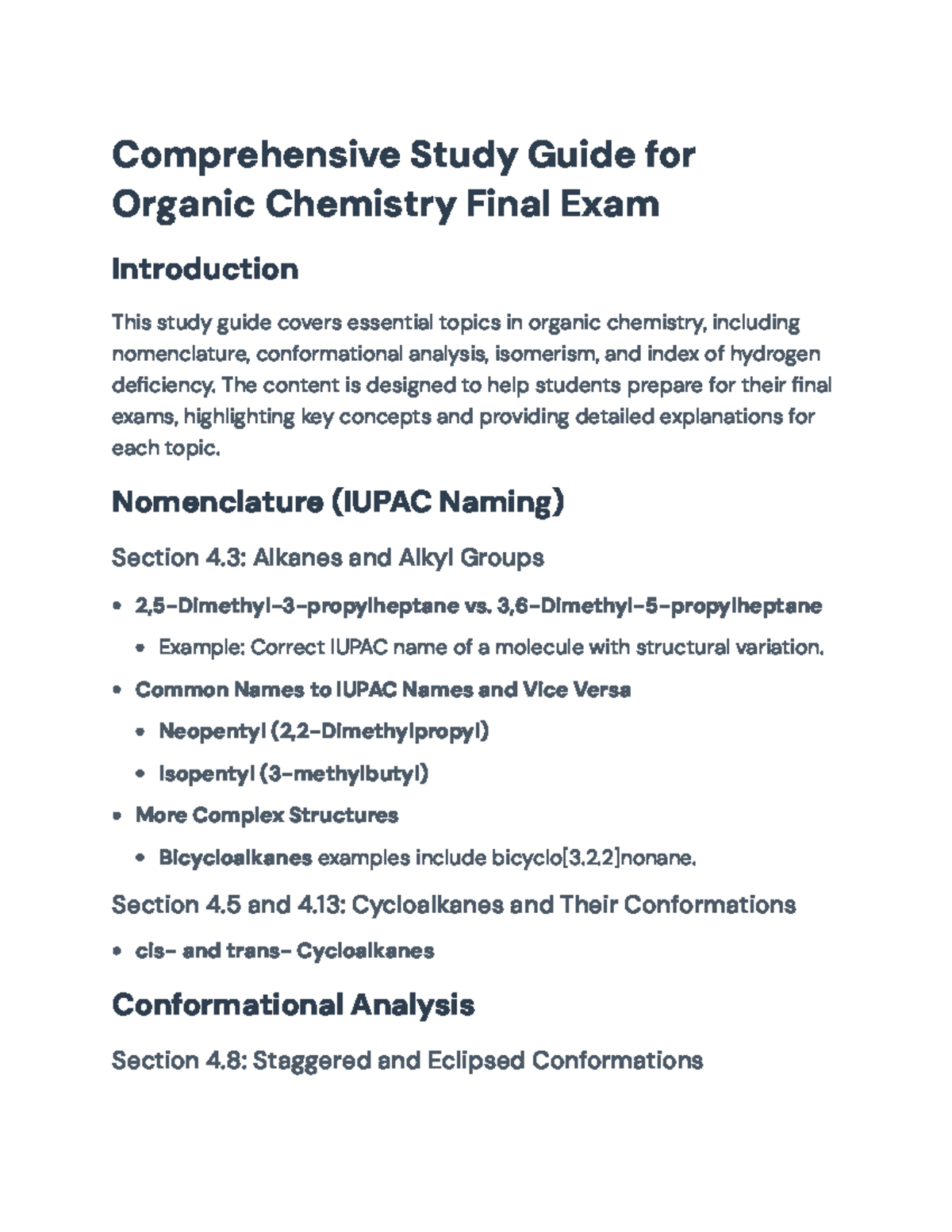 Organic Chemistry (CHEM 101) Study Guide: Final Exam Preparation - Studocu
