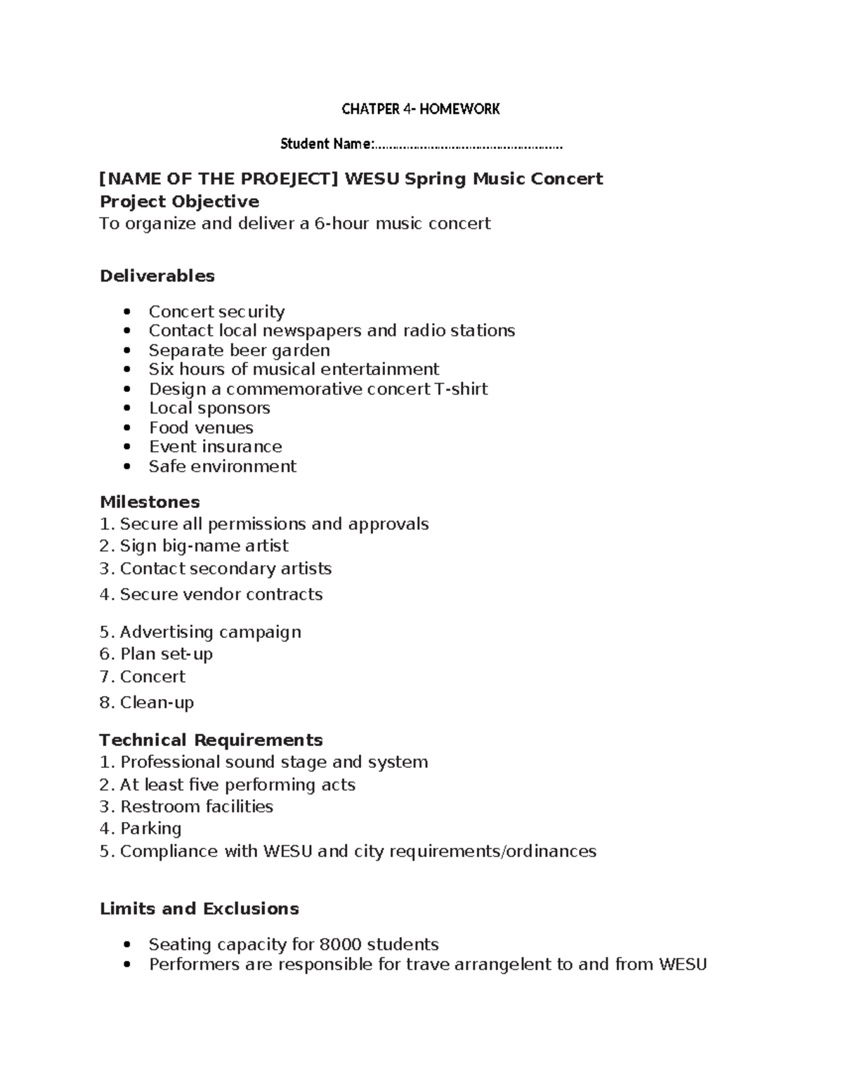 Sample Peer Review - Chapter 4 Homework: WESU Music Concert Planning ...