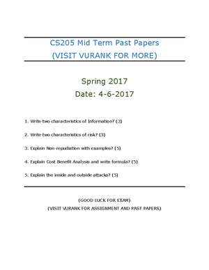 Cs205 mid by M. Qasim - Midterm MCQ's - Cs 205 mid-term fie by M. Qasim Aii and Madam Sabahat ...