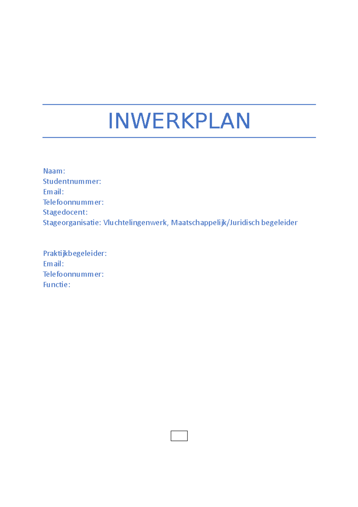Inwerkplan Stage bij Vluchtelingenwerk – Praktijkbegeleider Details ...