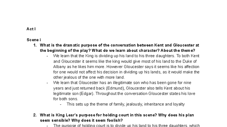 King Lear (ENG 101) Act I Scene i Analysis and Character Insights - Studocu