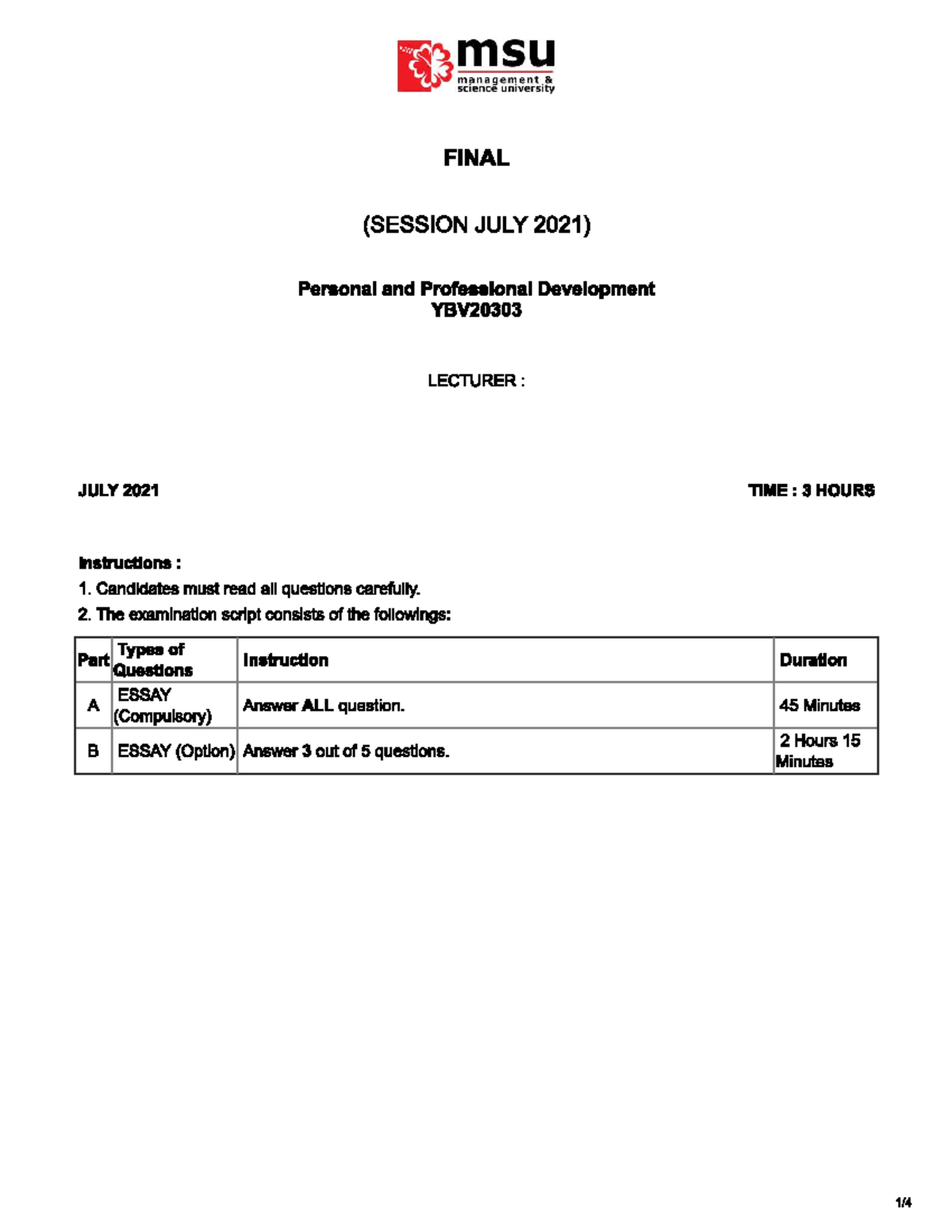 PPD - Final EXAM JULY'21 - Health & Personal Development - Studocu
