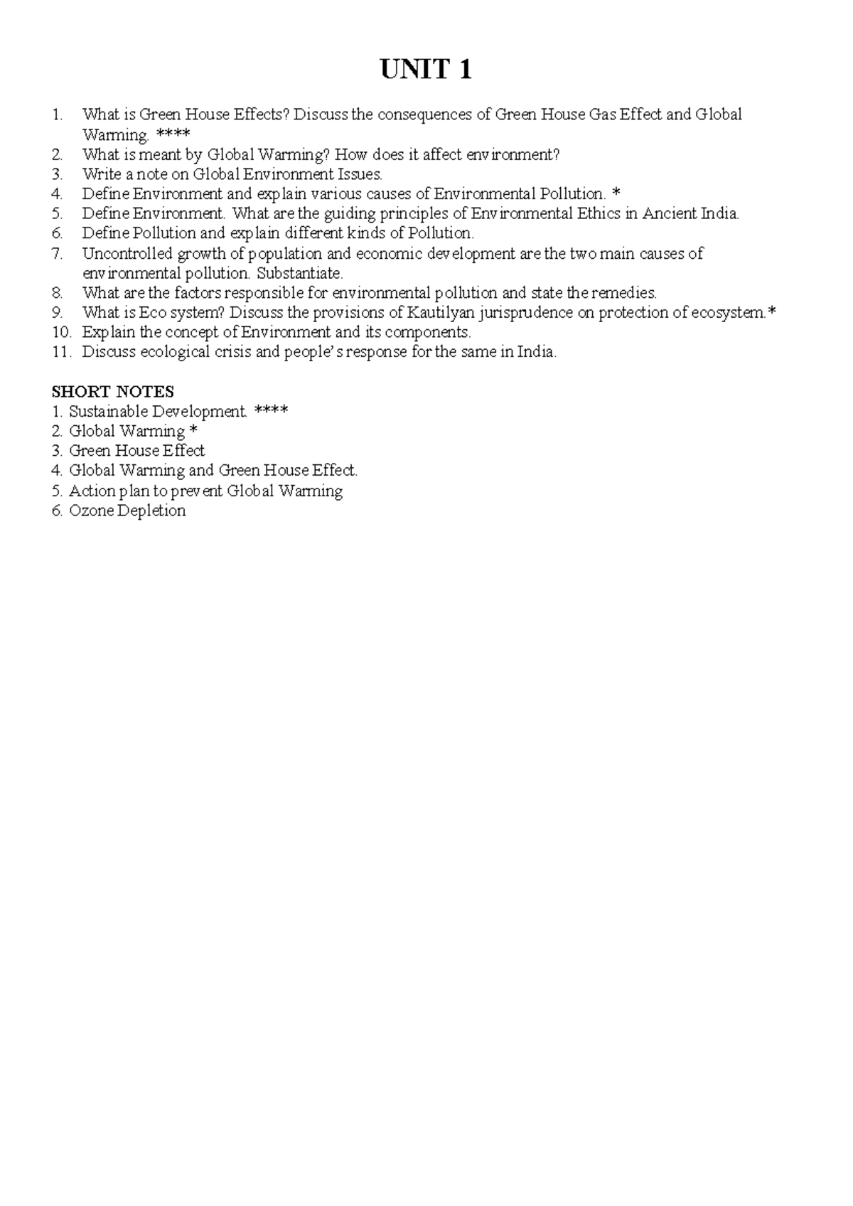 EL - UNIT 1: Greenhouse Effect, Global Warming & Environmental Issues ...