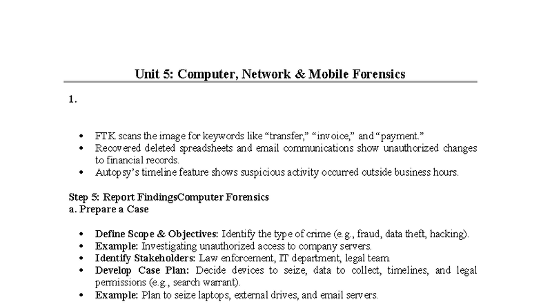Unit 5: Computer & Network Forensics Case Studies and Techniques - Studocu