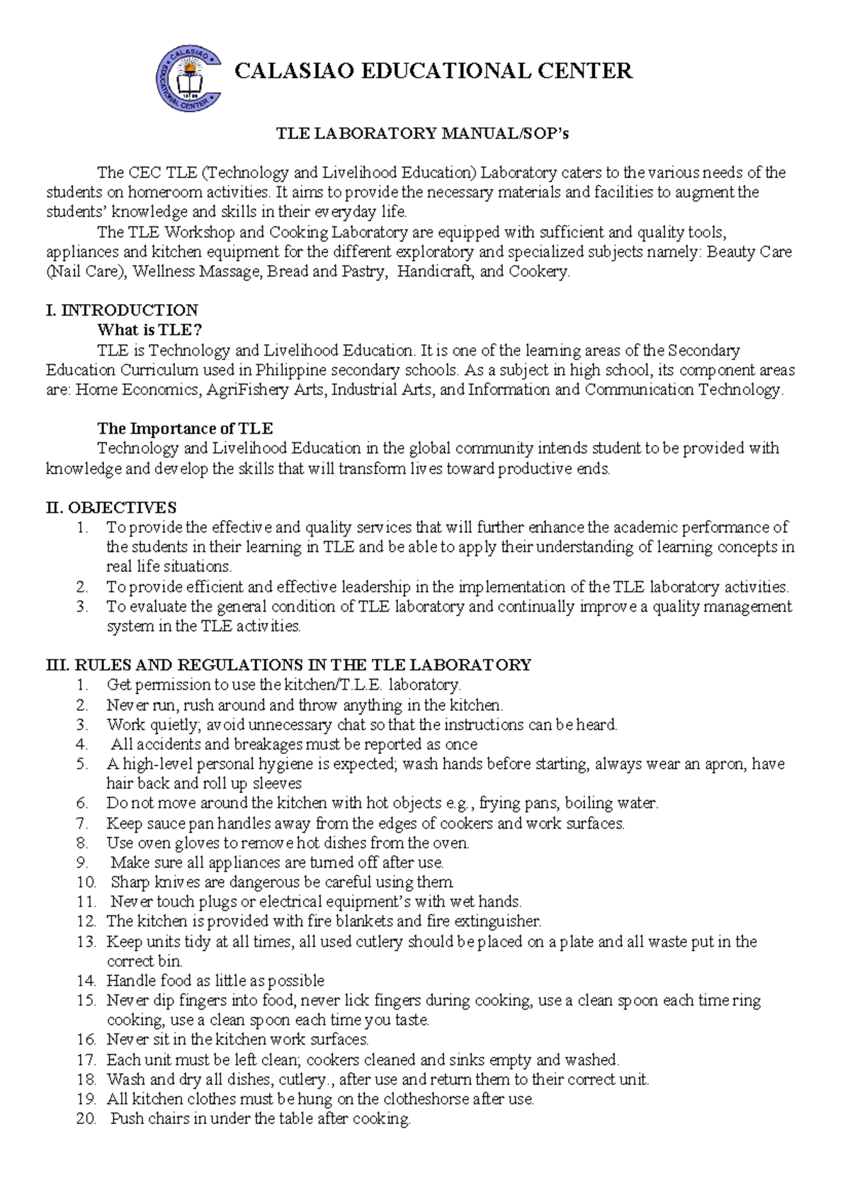 TLE Laboratory Manual Summary for Bachelor of Elementary Education ...