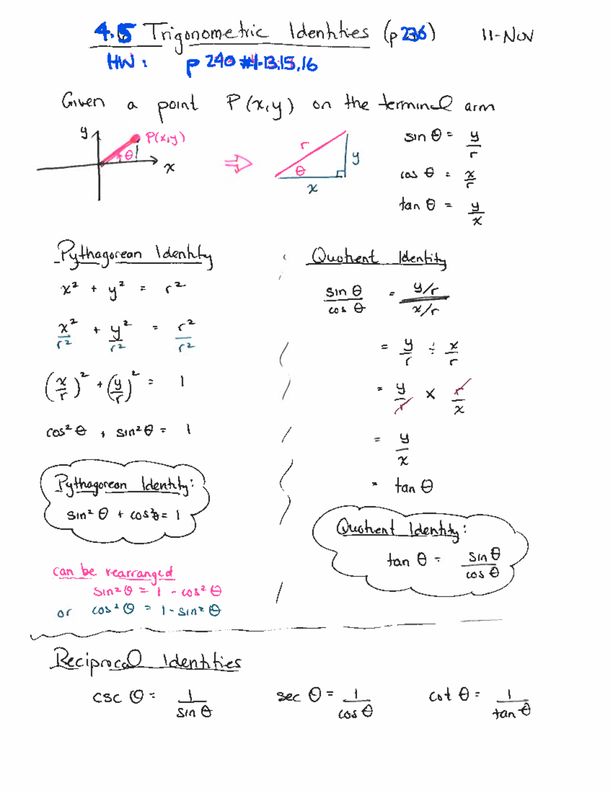 8 Trigonometric Identities (Day 1) - HW: p240 # 13.15,16 - Studocu