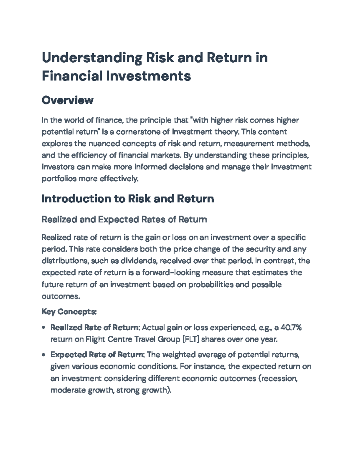 Understanding Risk and Return in Financial Investments - [FIN 101 ...