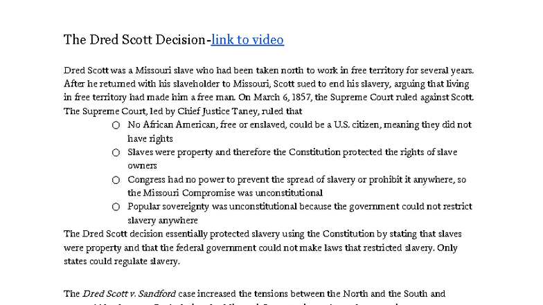Dred Scott Decision Analysis - HIST 101 Lecture Notes - Studocu