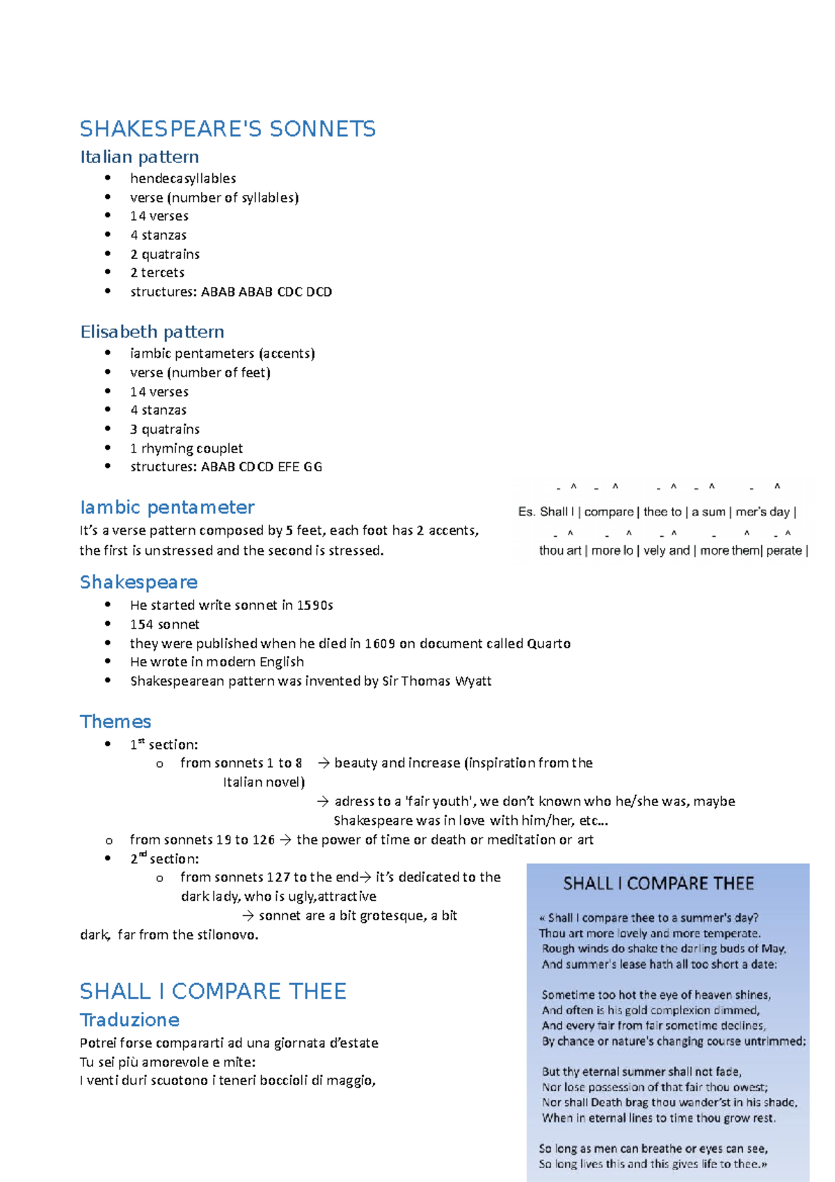 Shakespeare's Sonnets Overview: Themes & Analysis (ENG 101) - Studocu
