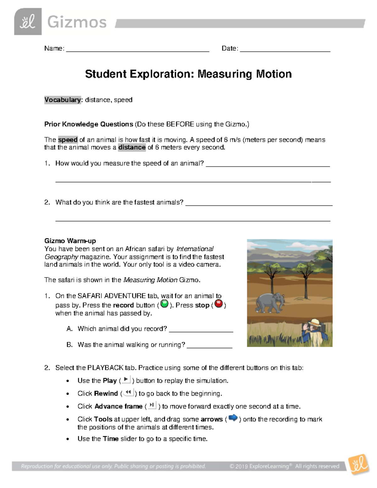 Measuring Motion SE: Student Exploration on Speed and Distance - Studocu