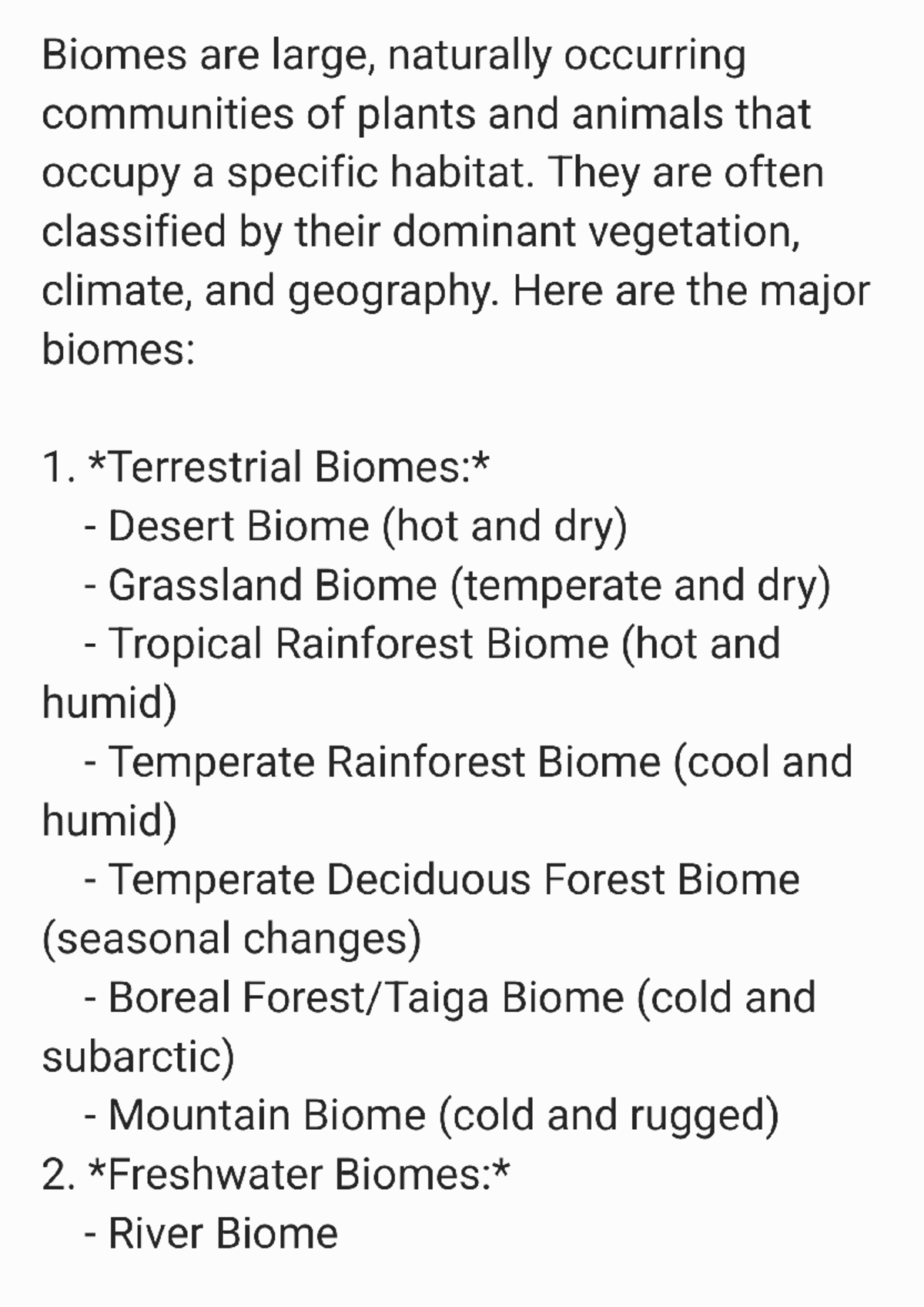 Grade 10 Science: Notes on Major Biomes and Their Characteristics - Studocu