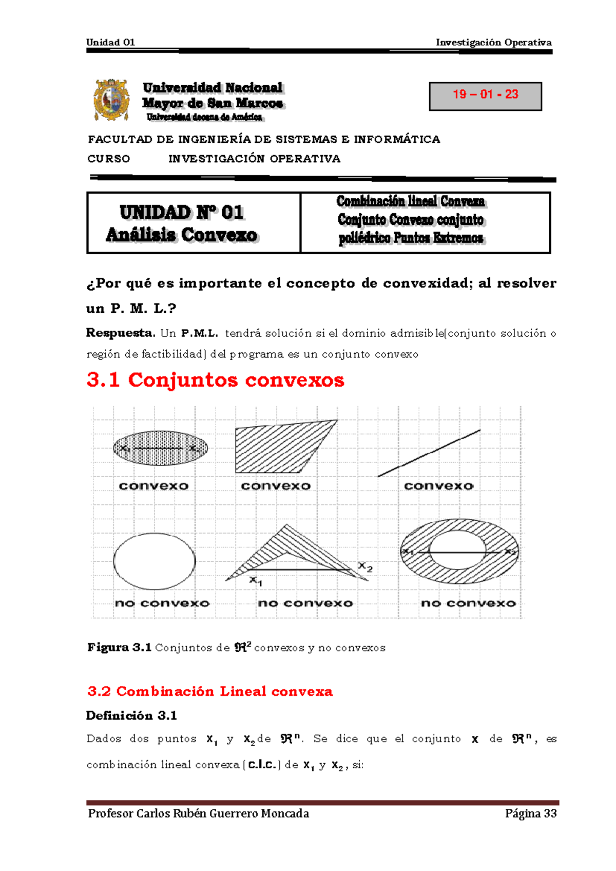 Unidad 01: Combinación Lineal Convexa y Conjuntos Convexos - Investigación - Studocu