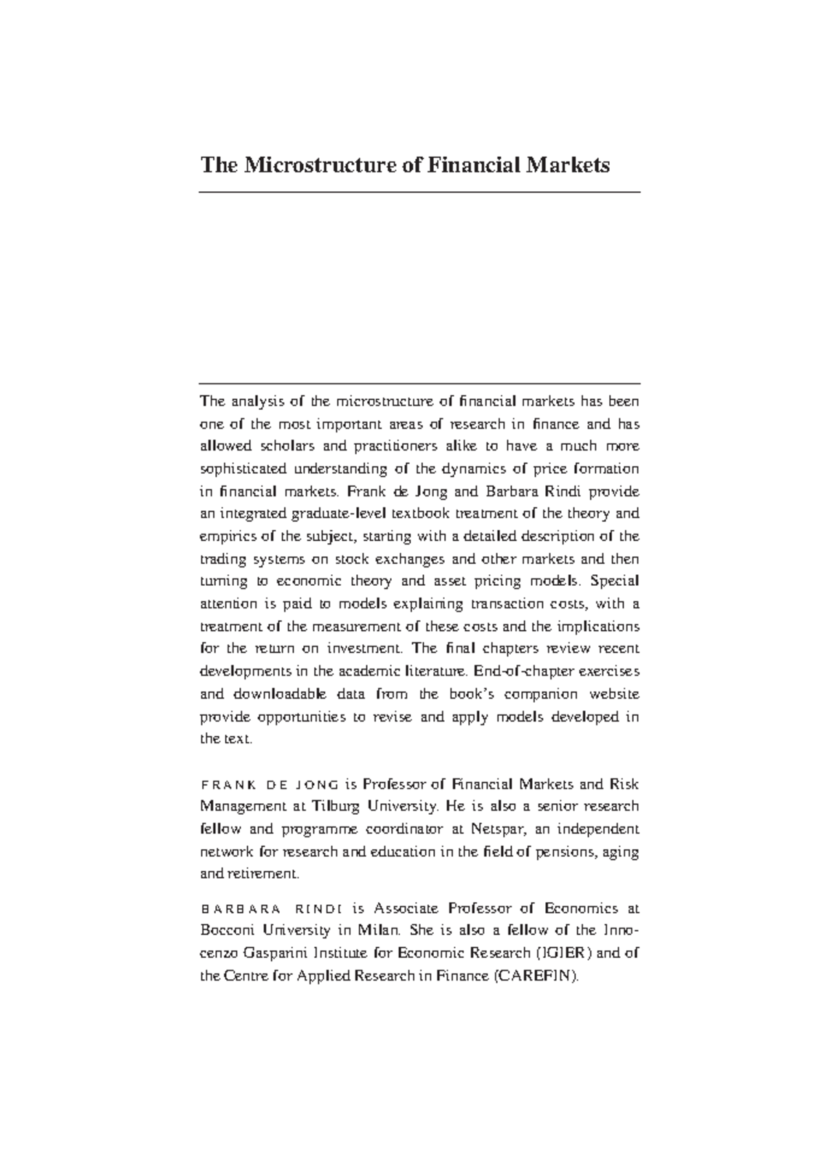 344745693 The Microstructure of Financial Markets - Frank de Jong ...