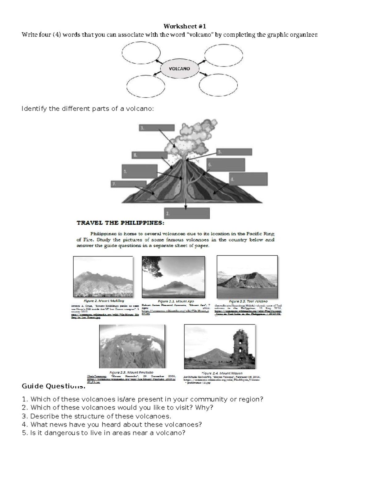 Worksheet # 1 Volcanoes - Science, Education - Worksheet # Write four ...