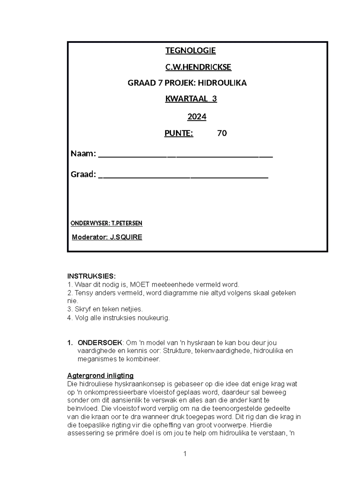 GR 7 TECH MINI PAT Project TERM 3 - TECHNOLOGY GRADE 7 MINI PAT PROJECT ...