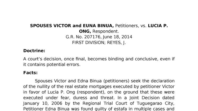 Case Digest: Spouses Binua vs. Ong & Cardinez vs. Cardinez (G.R. Nos ...