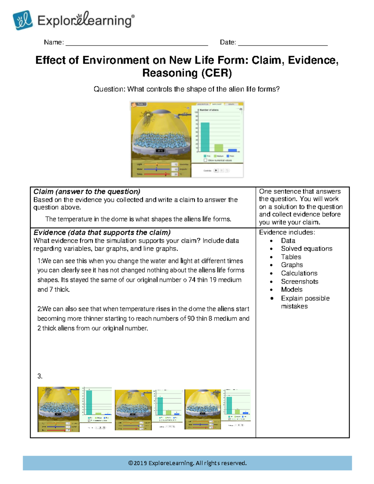Effects of Environment on Alien Life Forms: CER Framework Guide - Studocu