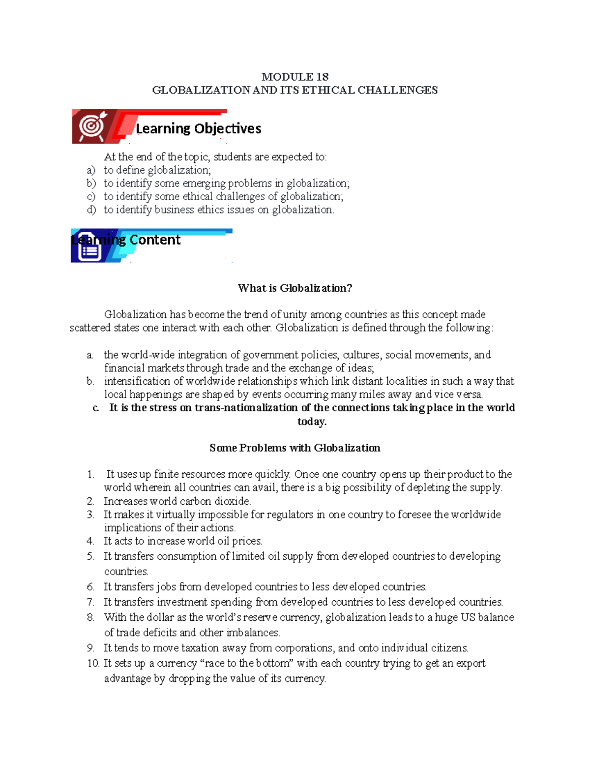 Module 18 Globalization AND ITS Ethical Challenges - Ethics - TIP - Studocu