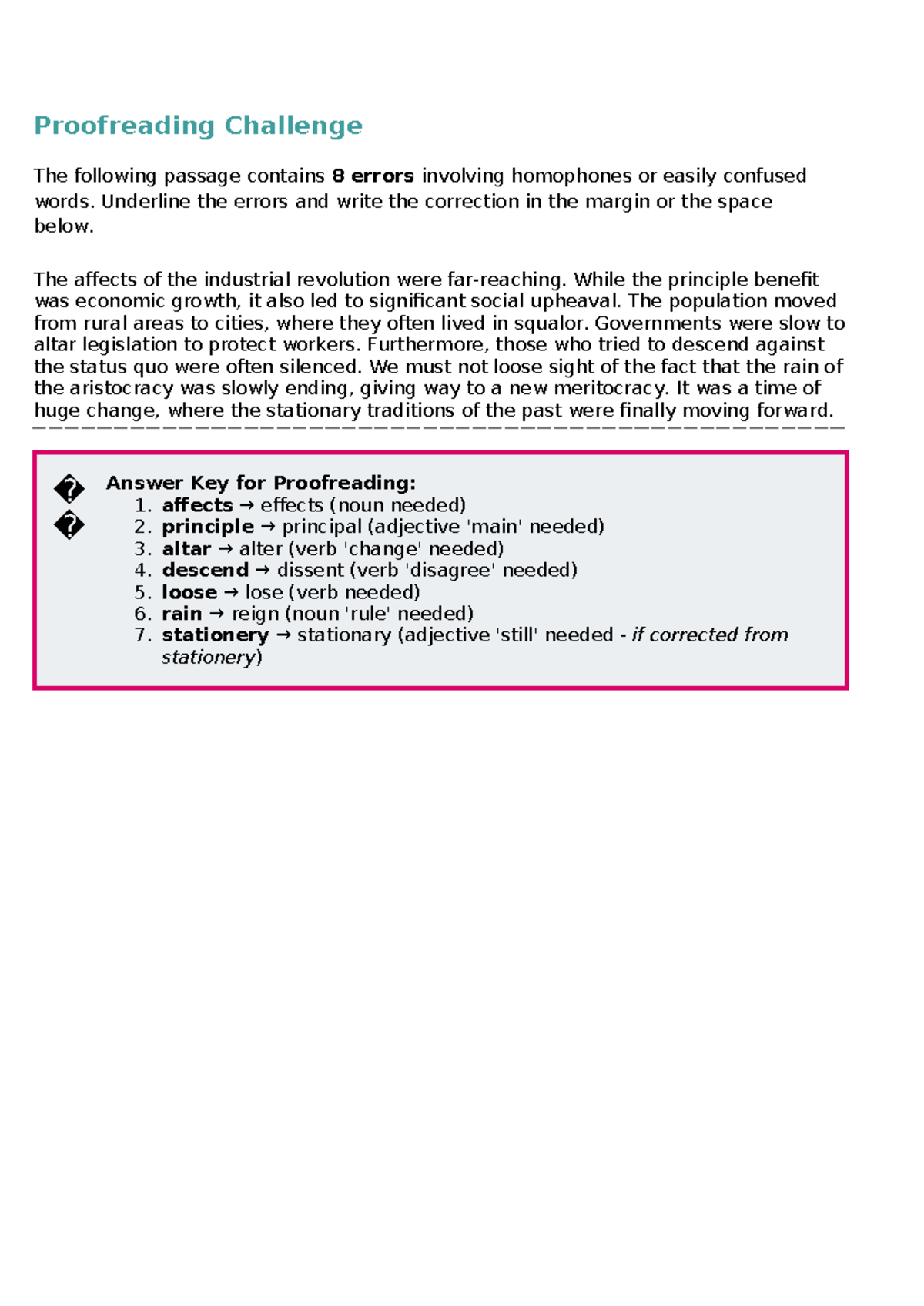 A2 Grammar - Proofreading Challenge: Homophone Errors - Studocu