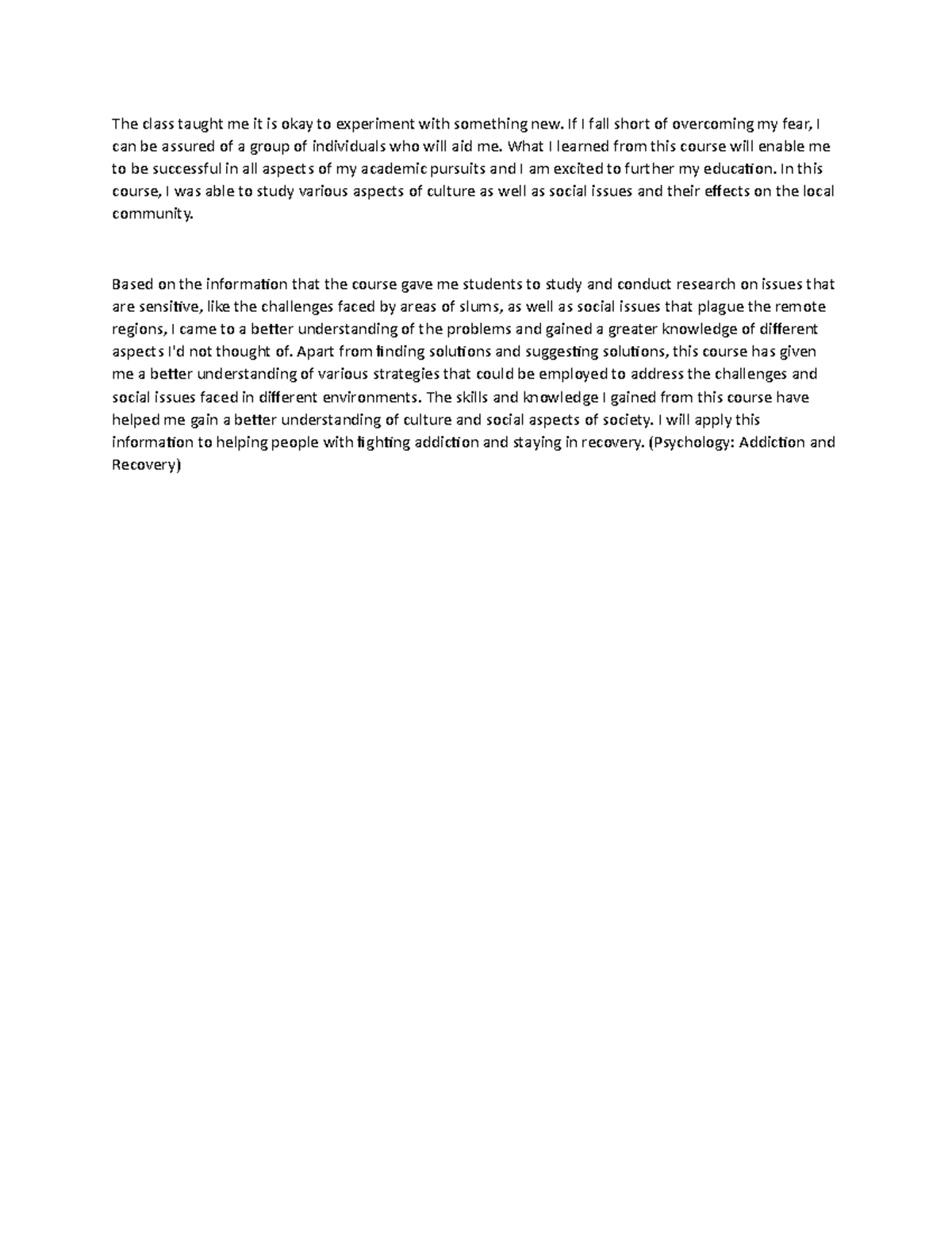 Discussion Thread Reflection on Course Goals - The class taught me it ...