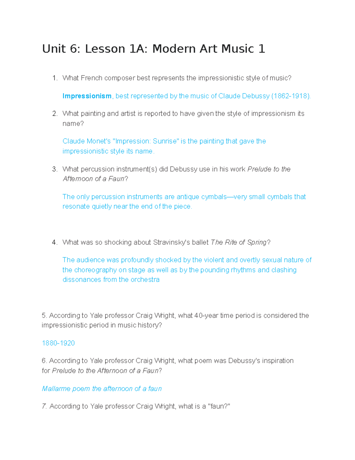 Unit 6: Lesson 1A & 1B Review Questions for Music Quiz - Studocu