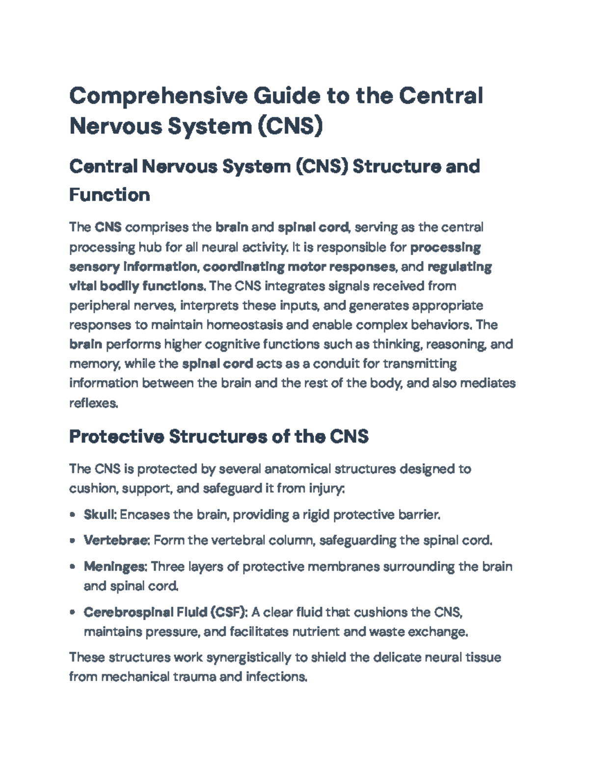 Comprehensive Overview of CNS Structure & Function: Key Insights - Studocu