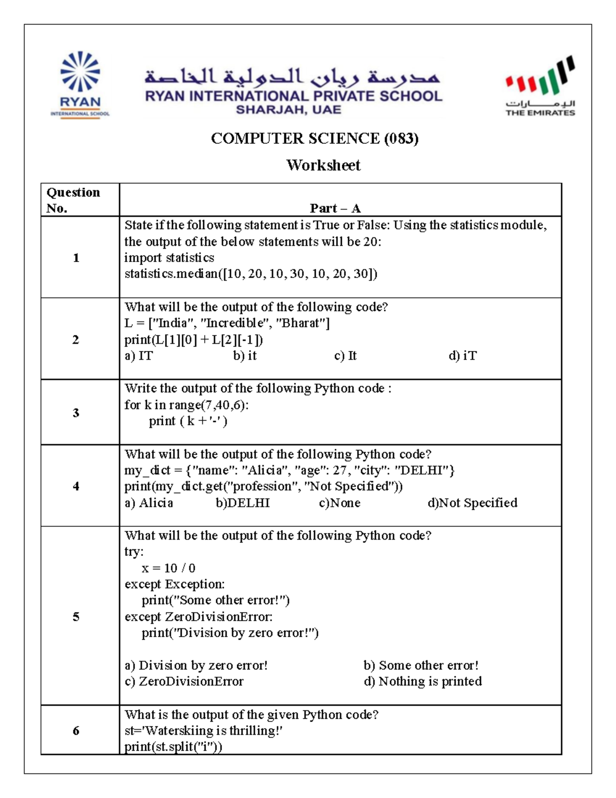 COMPUTER SCIENCE (083) Worksheet Questions & Answers - Studocu