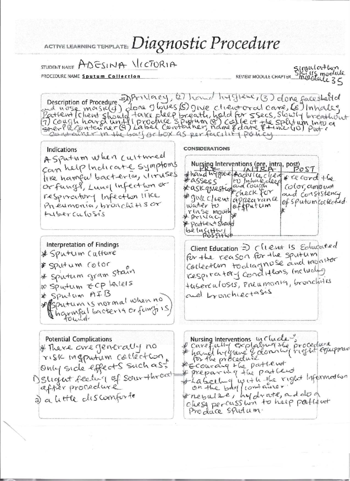 ACTIVE LEARNING TEMPLATE: Sputum Collection Procedure (Module 35) - Studocu