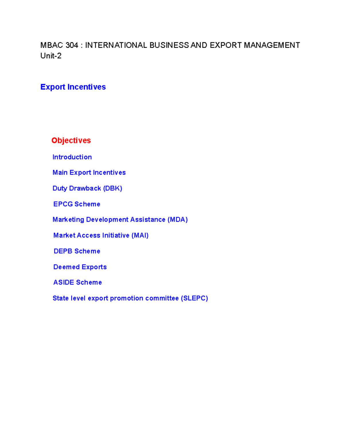 Export Incentives in MBAC 304: Key Schemes and Benefits Overview - Studocu