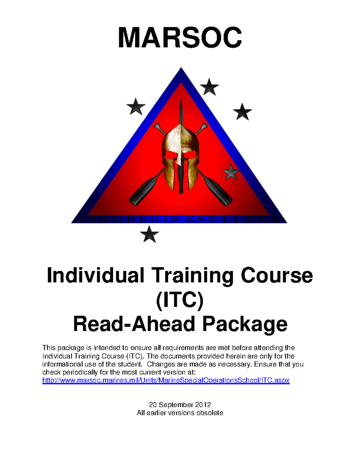 MARSOC ITC Read-Ahead Manual: Individual Training Course Guidance - Studocu