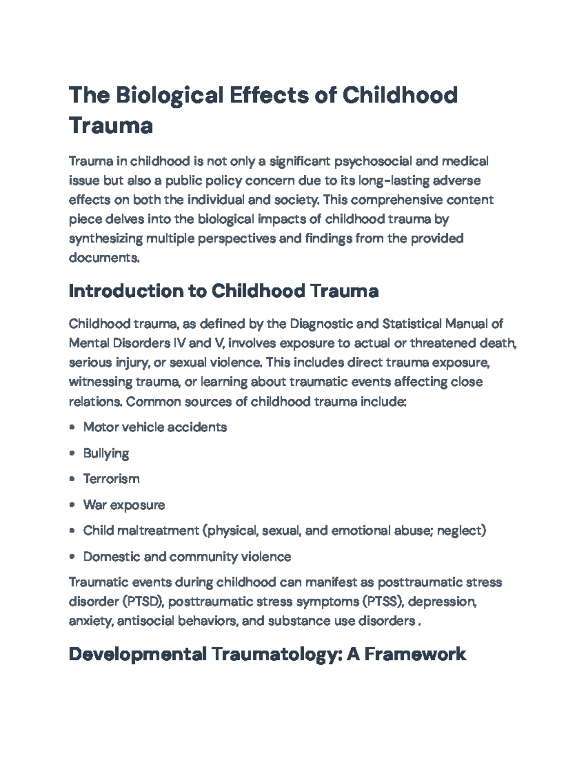 Biological Effects of Childhood Trauma: Insights and Implications - The ...