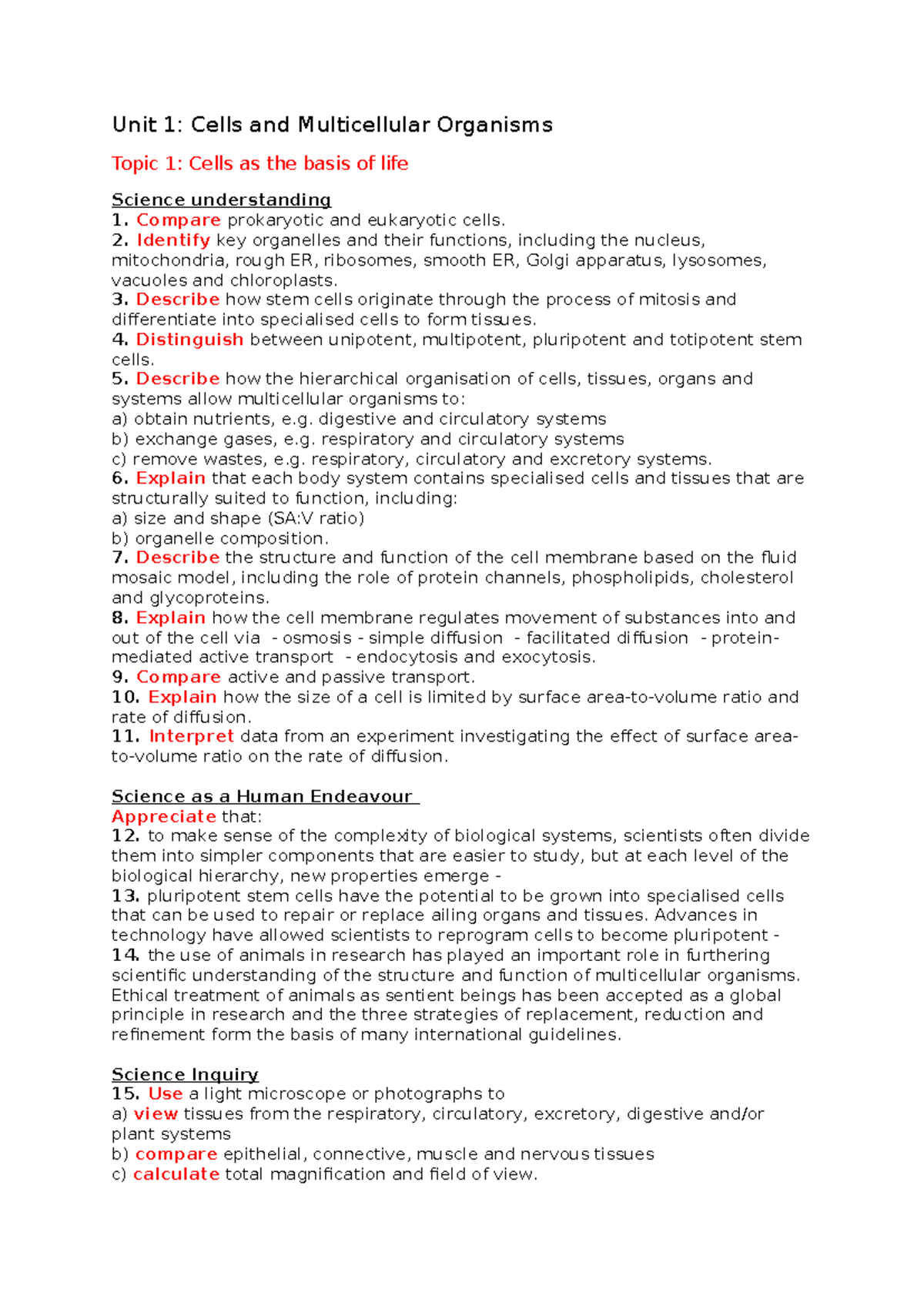 FIA4 QCAA Syllabus: Cells, Organisms, and Homeostasis Overview - Studocu