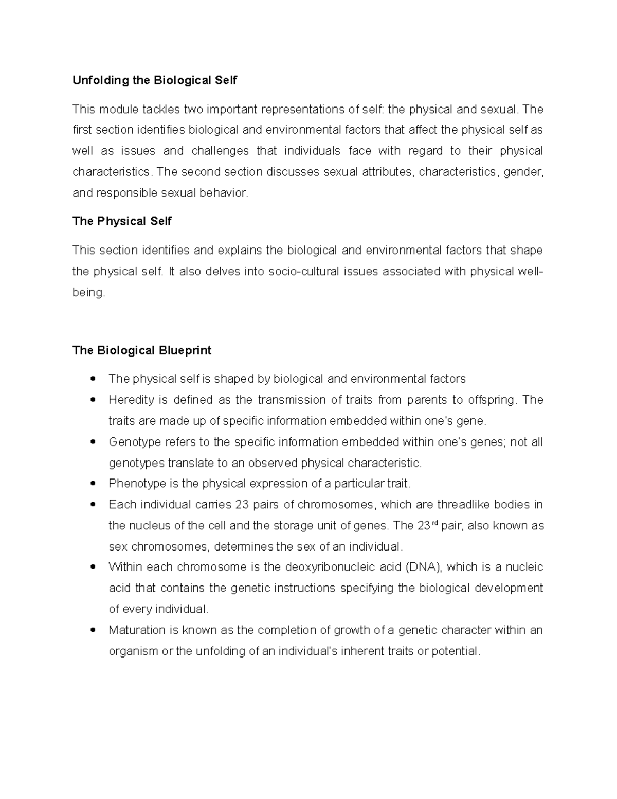 Exploring the Physical and Sexual Self: Insights on Identity - Studocu