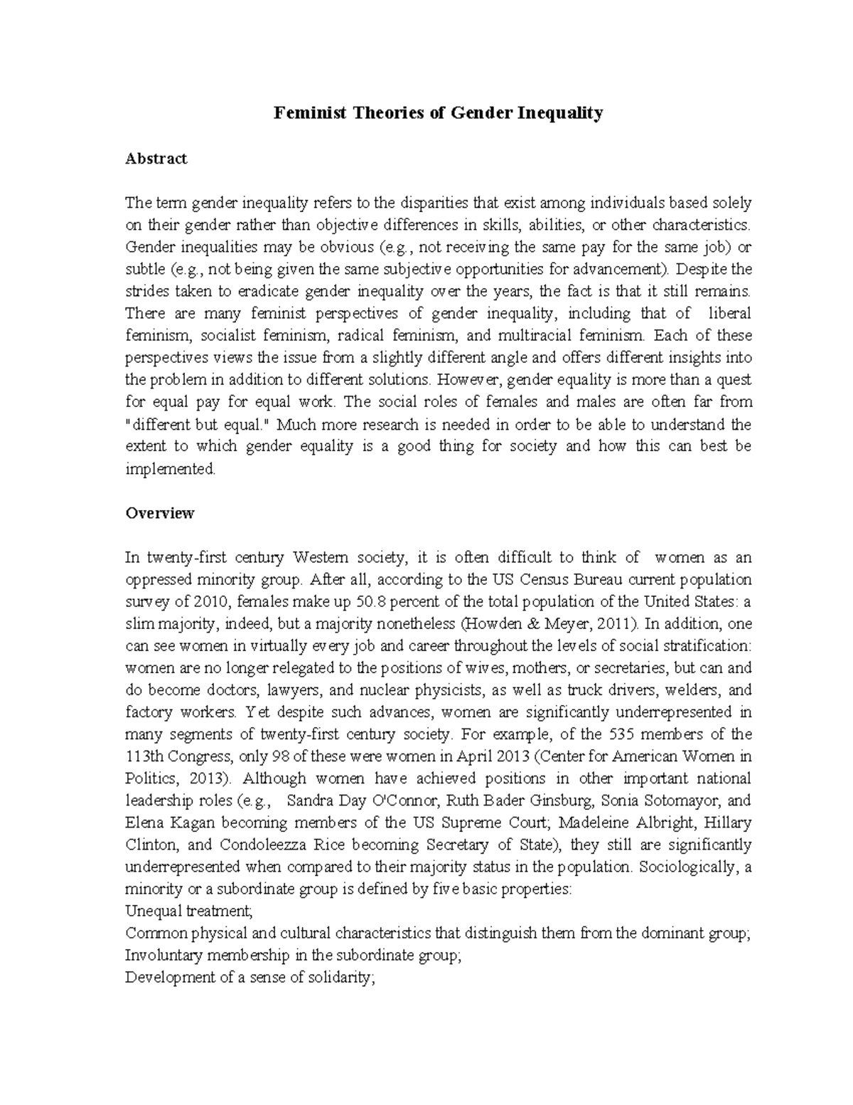 Feminist Perspectives on Gender Inequality: A Comprehensive Overview ...