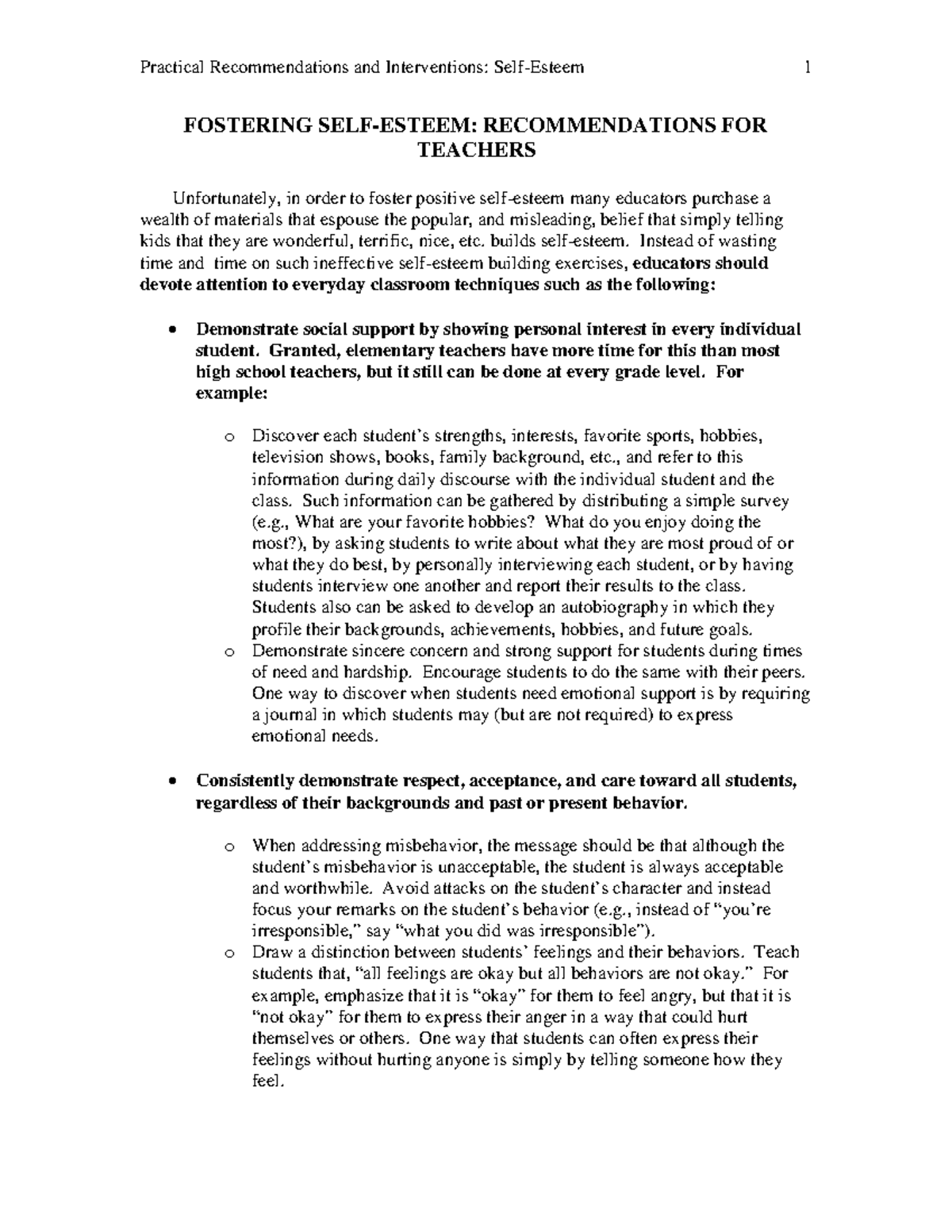 Self-Esteem Building Strategies for Educators: Effective Interventions ...