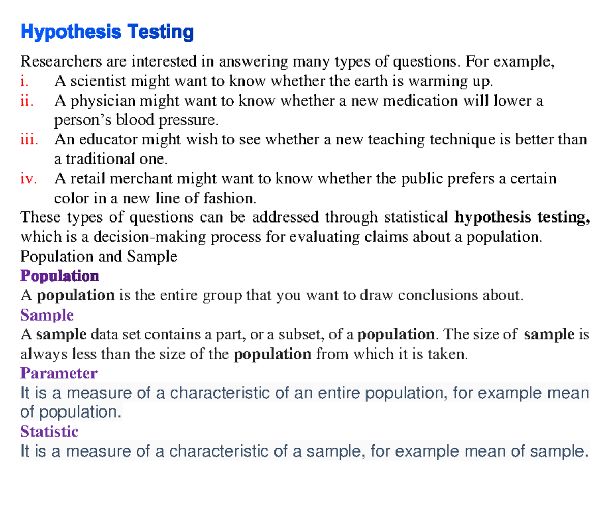 Introduction to Hypothesis Testing: Key Concepts and Examples - Studocu