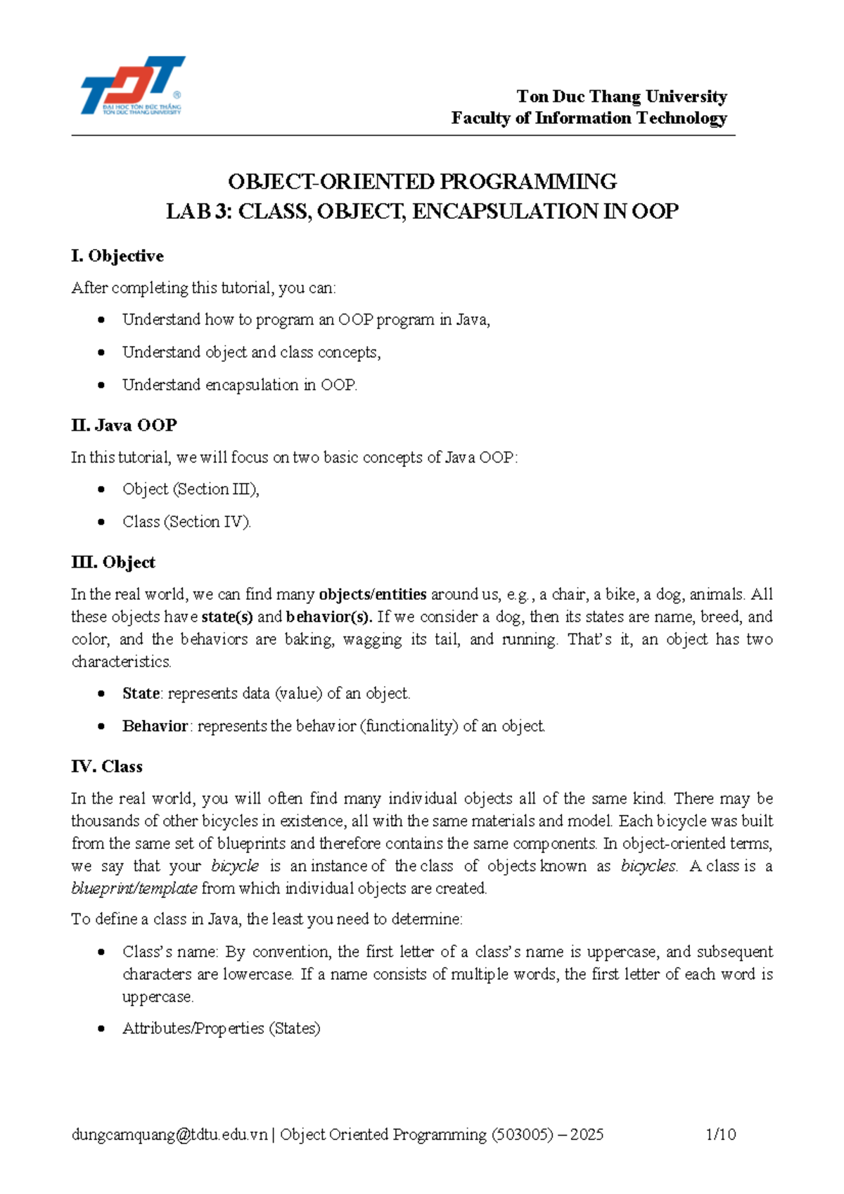 OOP Lab 3: Class, Object, and Encapsulation Concepts (503005) - Studocu