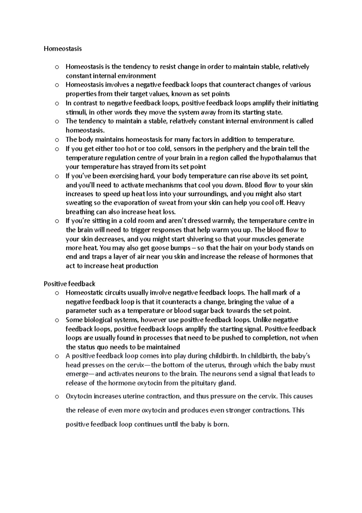 Homeostasis and Feedback Mechanisms - Notes on Biology Concepts - Studocu
