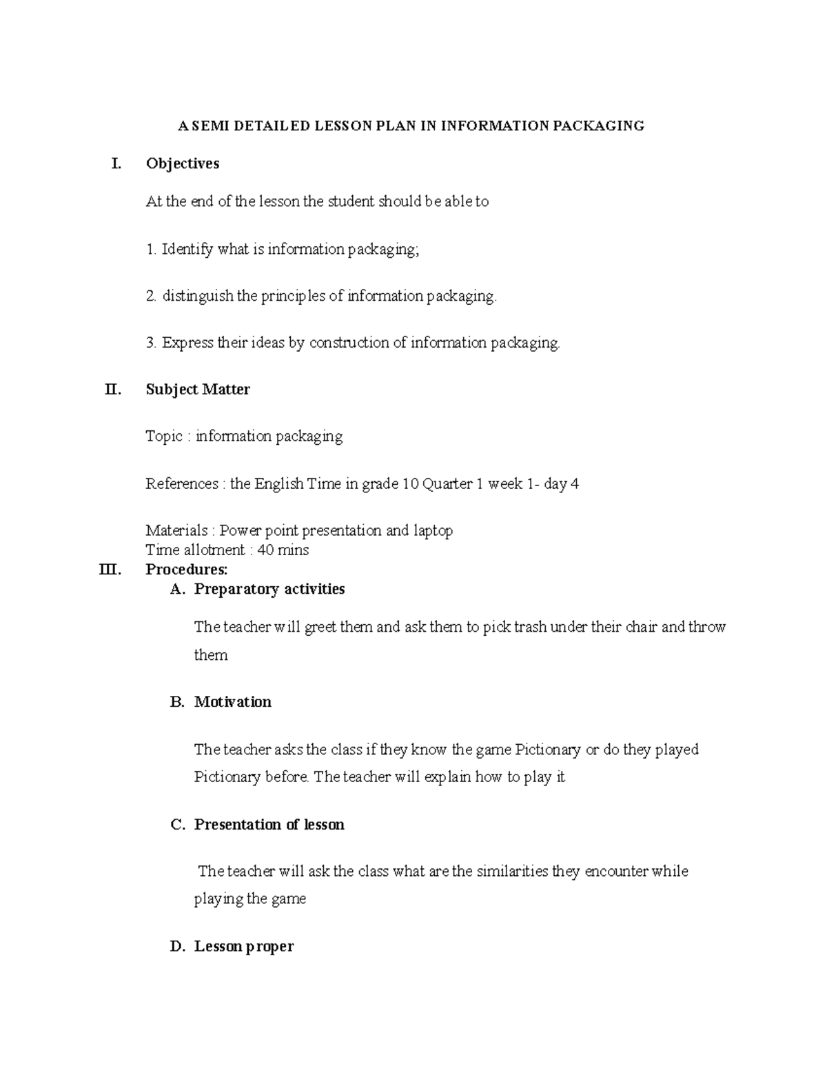 A Detailed Lesson PLAN IN Grade 10 English - A SEMI DETAILED LESSON ...