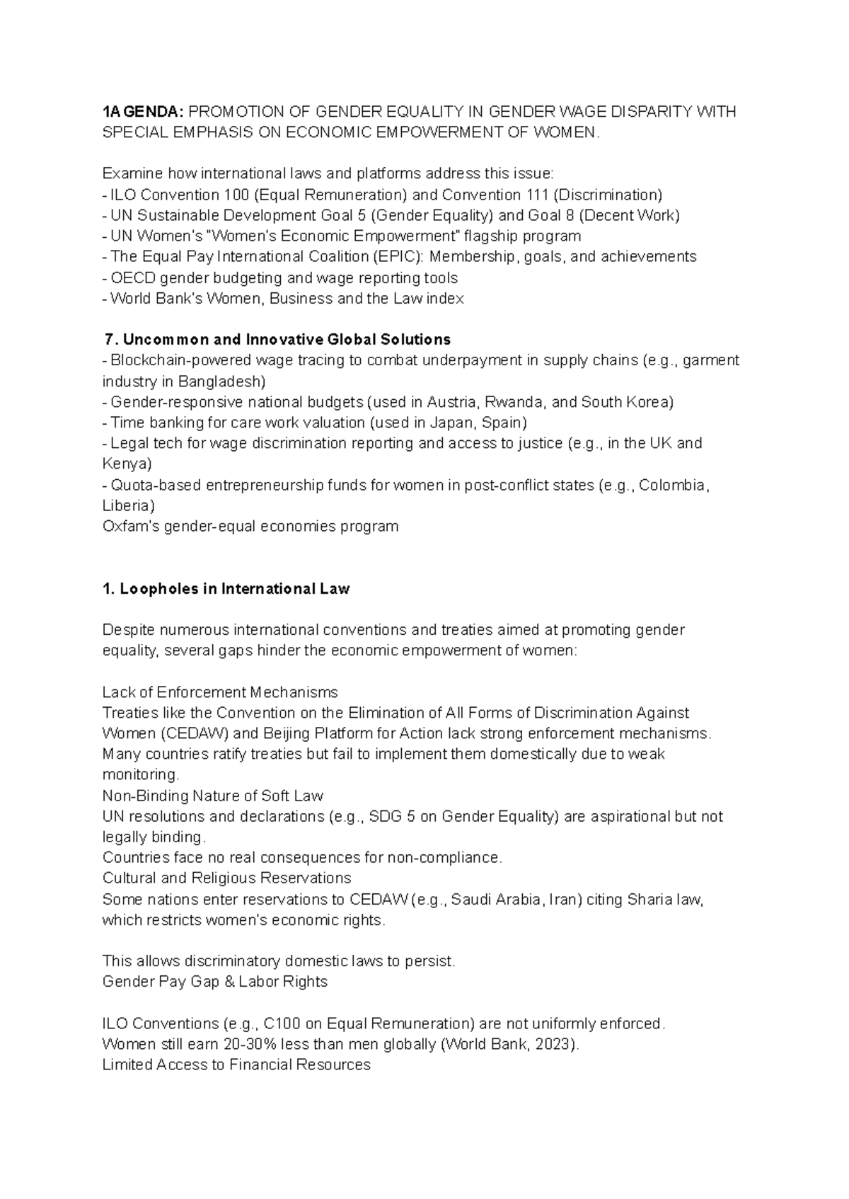 1AGENDA: Promoting Gender Equality and Economic Empowerment of Women ...