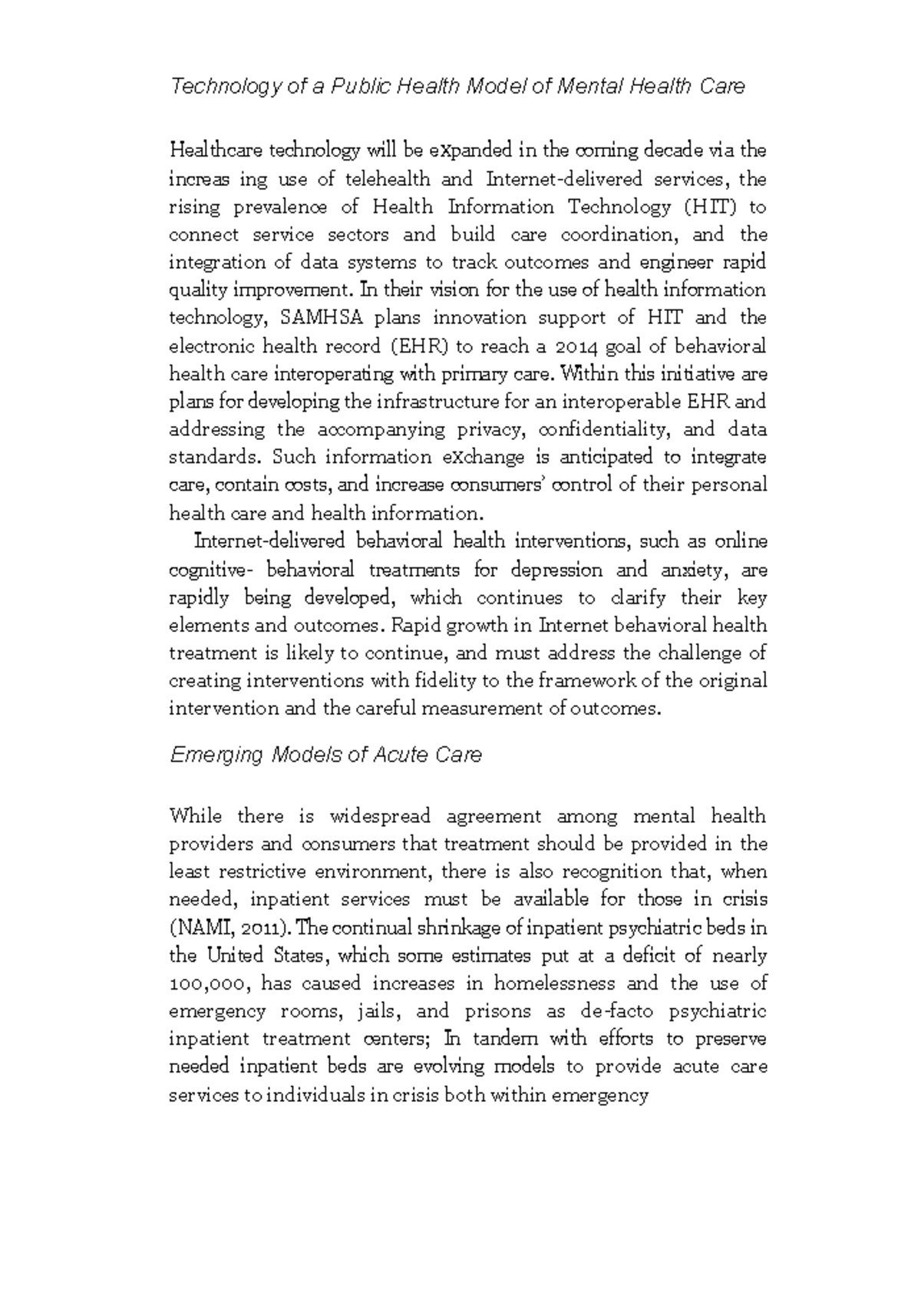 Technology of a Public Health Model of Mental Health Care - In their ...