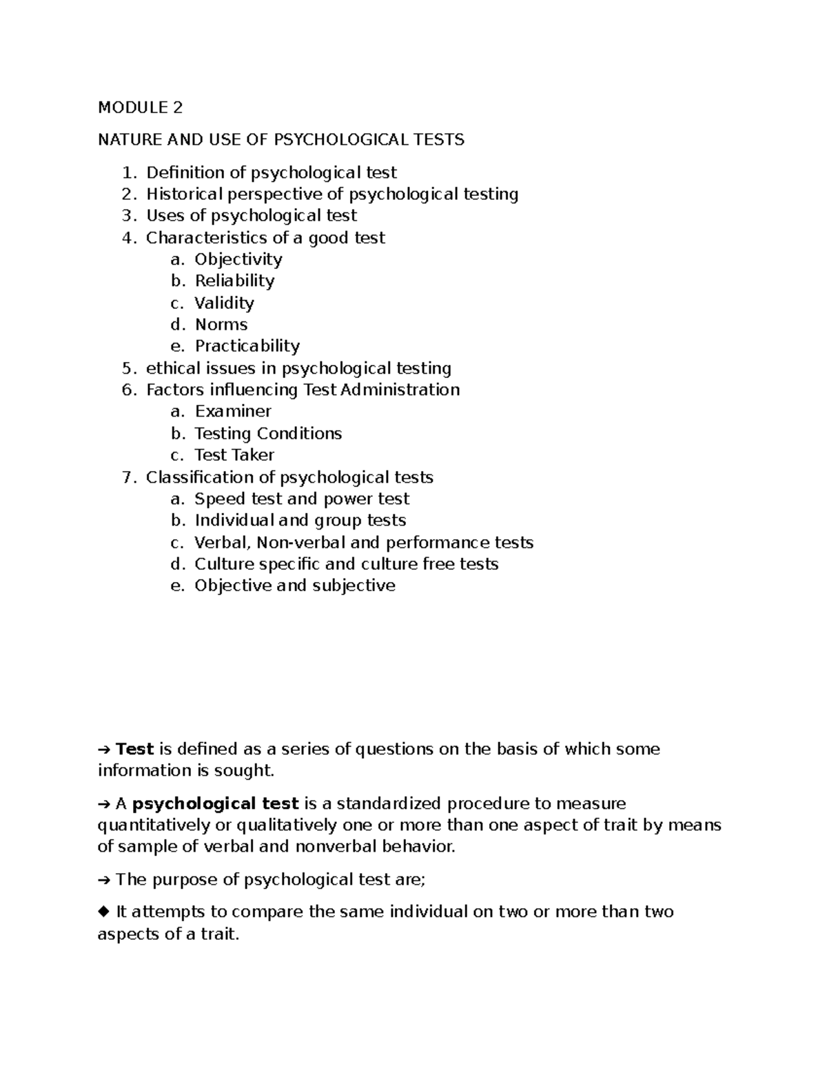 PSY - Lecture Notes on Psychological Measurement & Testing - Studocu