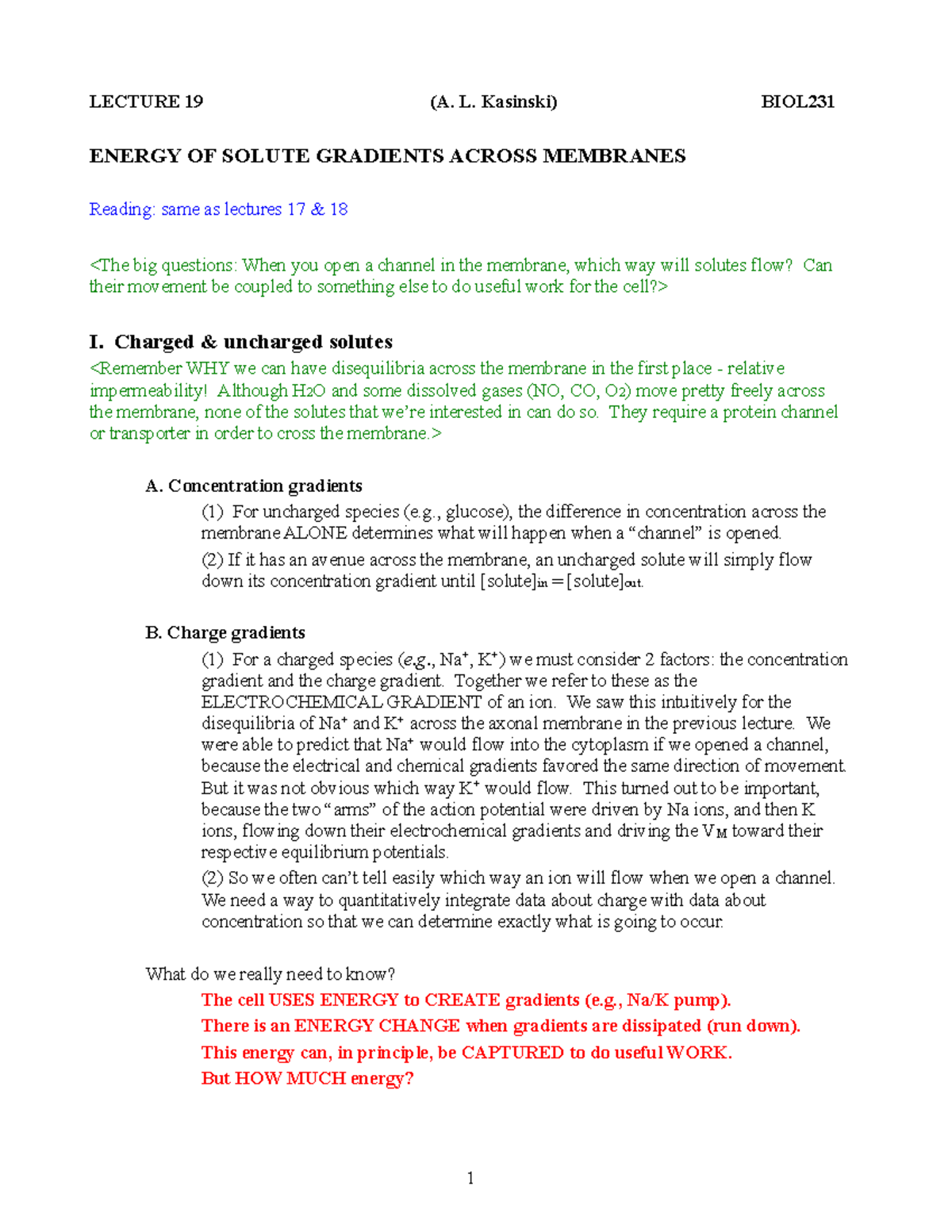 Lecture 19: Energy of Solute Gradients in BIOL231 - Studocu
