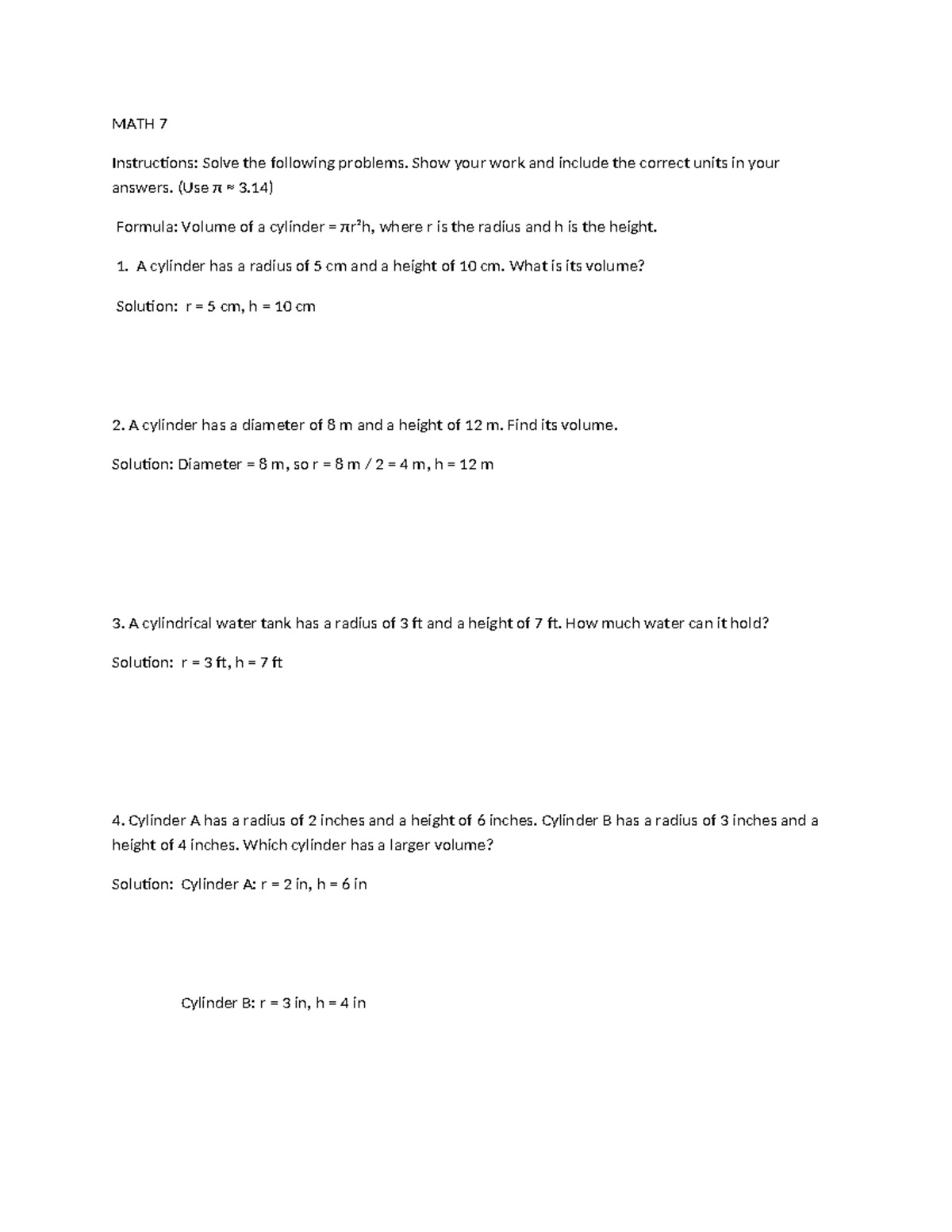 MATH 7 & MATH 4 Problem Solving & Time Conversion Review Notes - Studocu