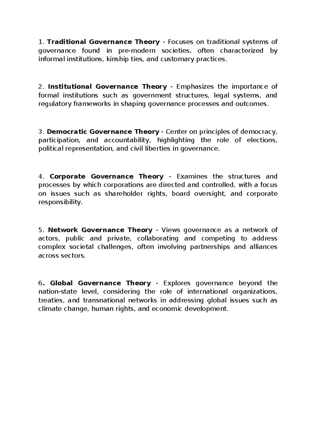 Theories of Governance: A Comprehensive Overview of Key Models - Studocu
