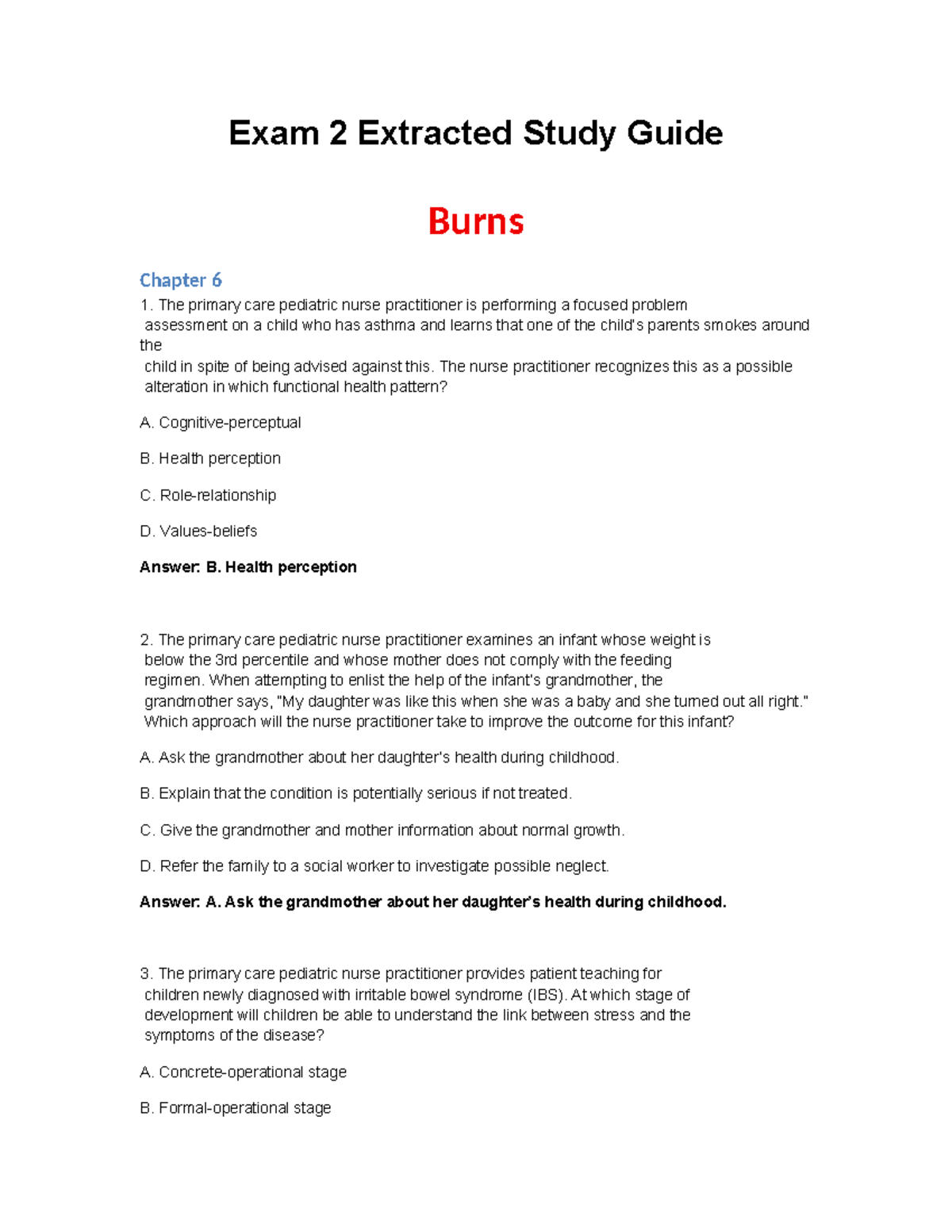 Exam 2 Study Guide: Pediatric Nursing Concepts and Case Studies - Studocu